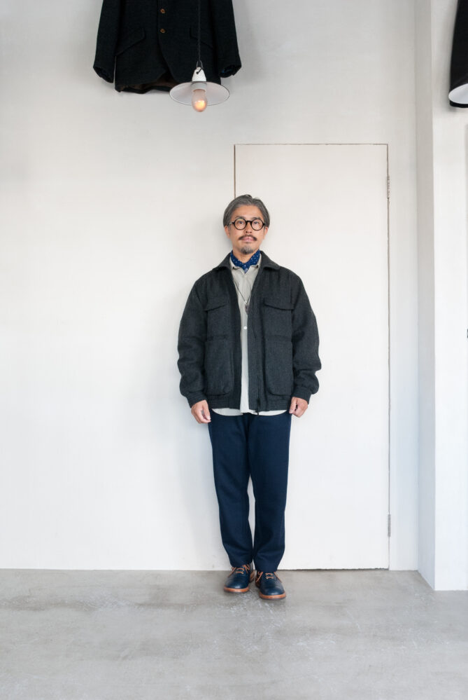 SASSAFRAS D/C Armor Jacket Heavy Herringbone Blanket Charcoal | kado〔カド オノミチ〕